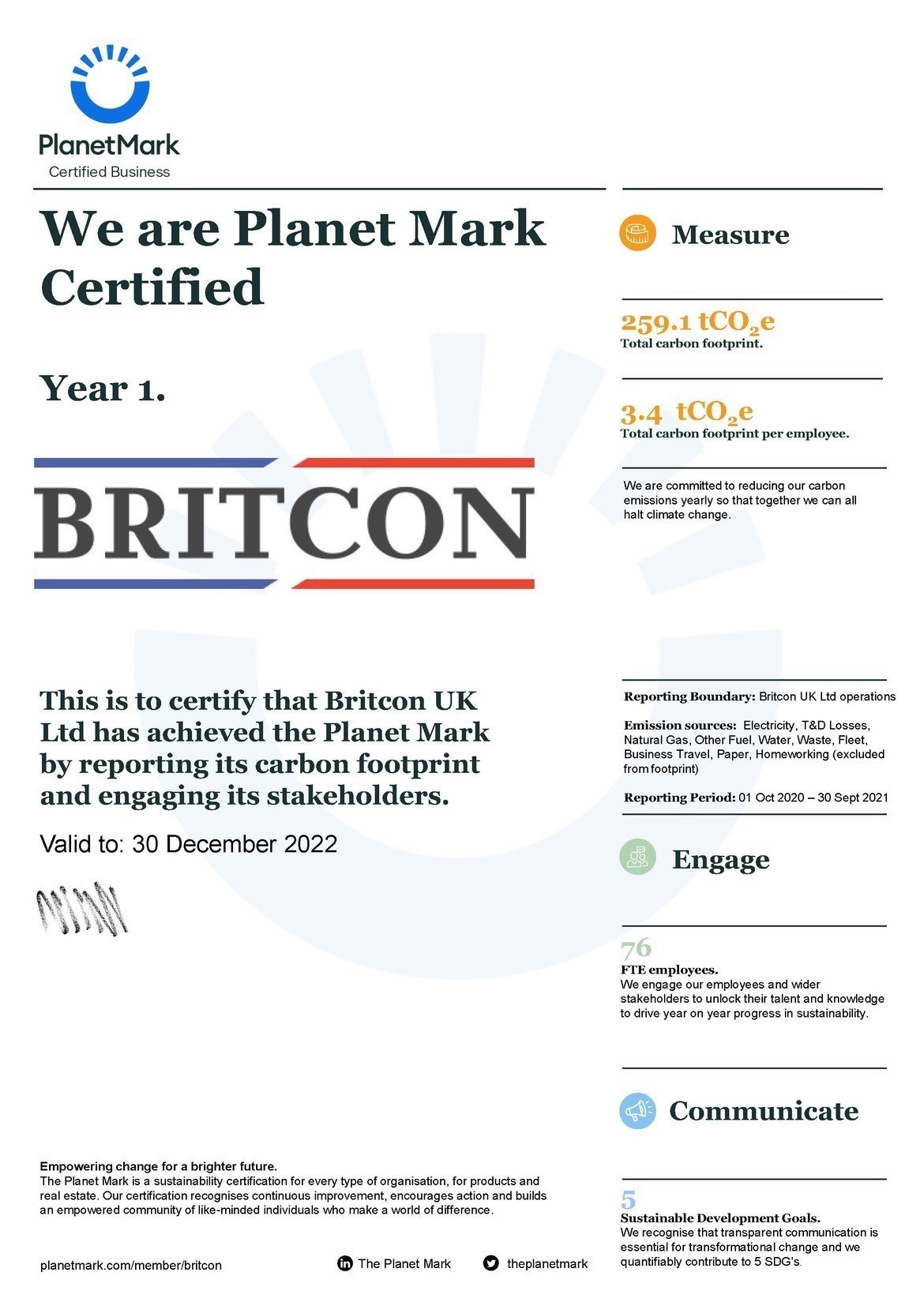 Britcon Completes Year 1 Carbon Reduction Plan with Partner Planet Mark ...